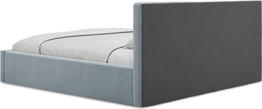Světle modrá sametová čalouněná dvoulůžková postel s úložným prostorem s roštem 140x200 cm Hiko – Makamii