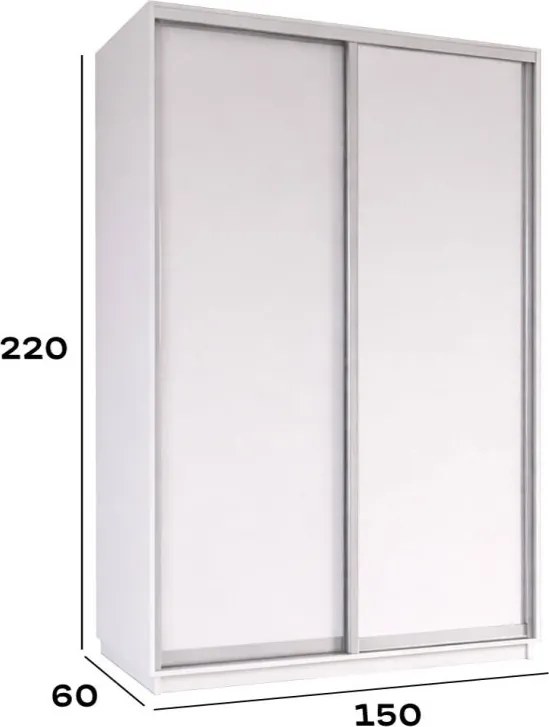 Skříň s posuvnými dveřmi 1500x2200x600 2LTD Nymphea Alba, profil stříbrný