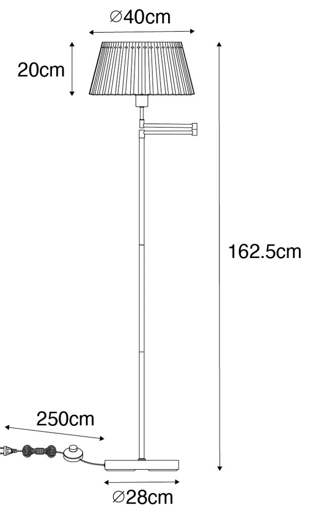 Stojací lampa bronzová s bílým plisovaným stínítkem a nastavitelným ramenem - Ladas Deluxe