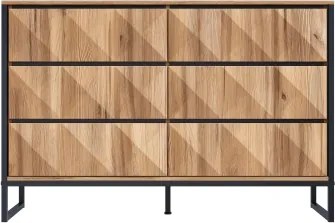Aosom Komoda se 6 zásuvkami, černý kovový rám a geometrické čela zásuvek, 120 x 40 x 80 cm, přírodní barva