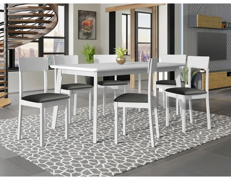 Rozkládací jídelní stůl se 6 židlemi - AL19, Barva dřeva: bílá + černá, Potah: Kronos 7