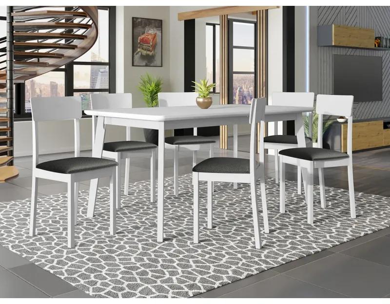 Rozkládací jídelní stůl se 6 židlemi - AL19, Barva dřeva: bílá, Potah: Hygge D20
