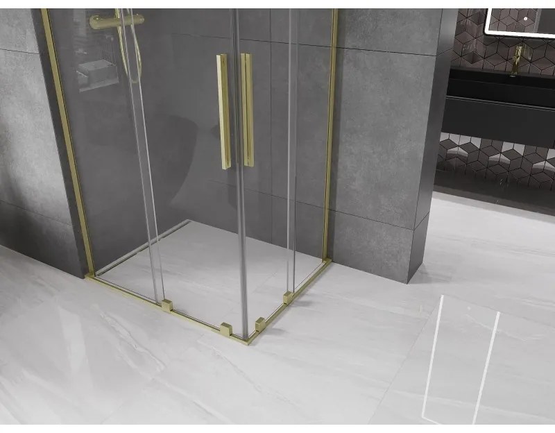 Mexen Velar L Duo, sprchový kout s posuvnými dveřmi 90 x 80 cm, 8mm čiré sklo, zlatá matná, 871-090-080-02-03-55