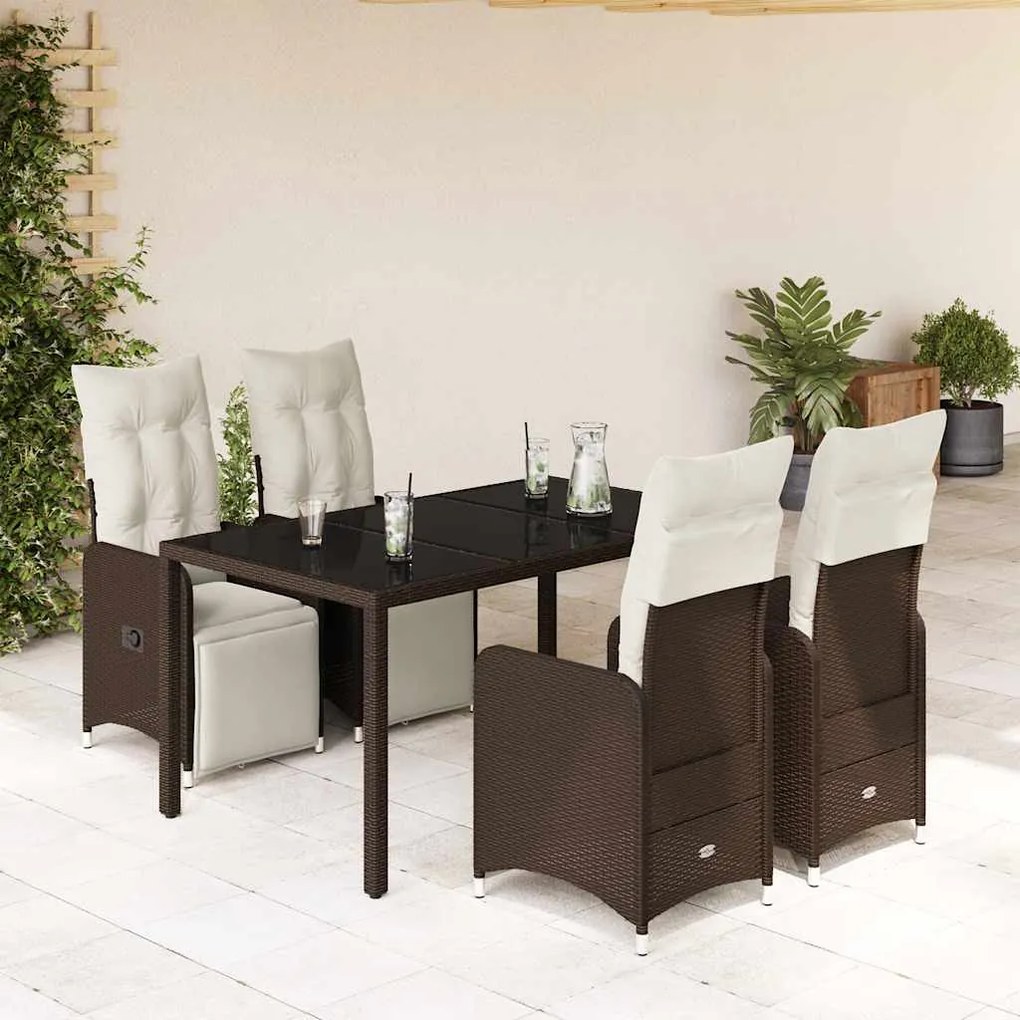 5dílný zahradní bistro set s poduškami hnědý polyratan 3277189