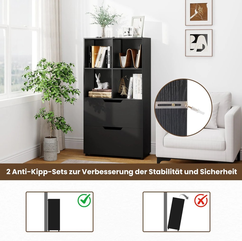 Costway 4-kostková knihovna s 2 zásuvkami 130 cm 5-patrová volně
