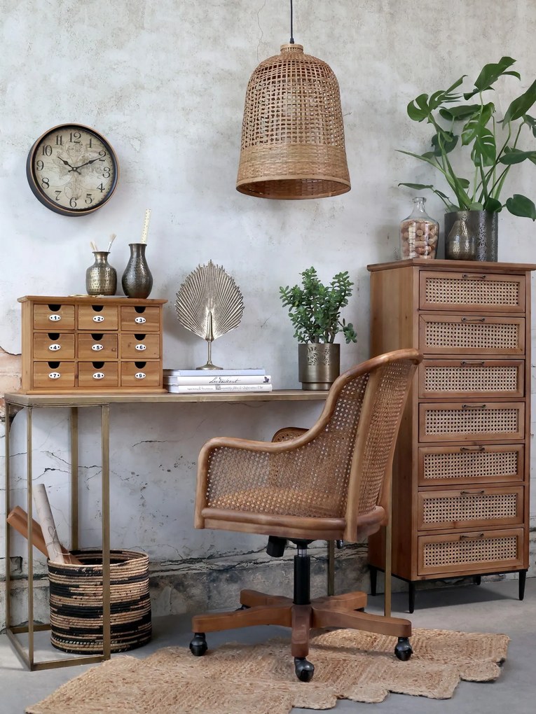 Dřevěná židle s výpletem a opěrkami na kolečkách Old French chair - 62*62*92 cm
