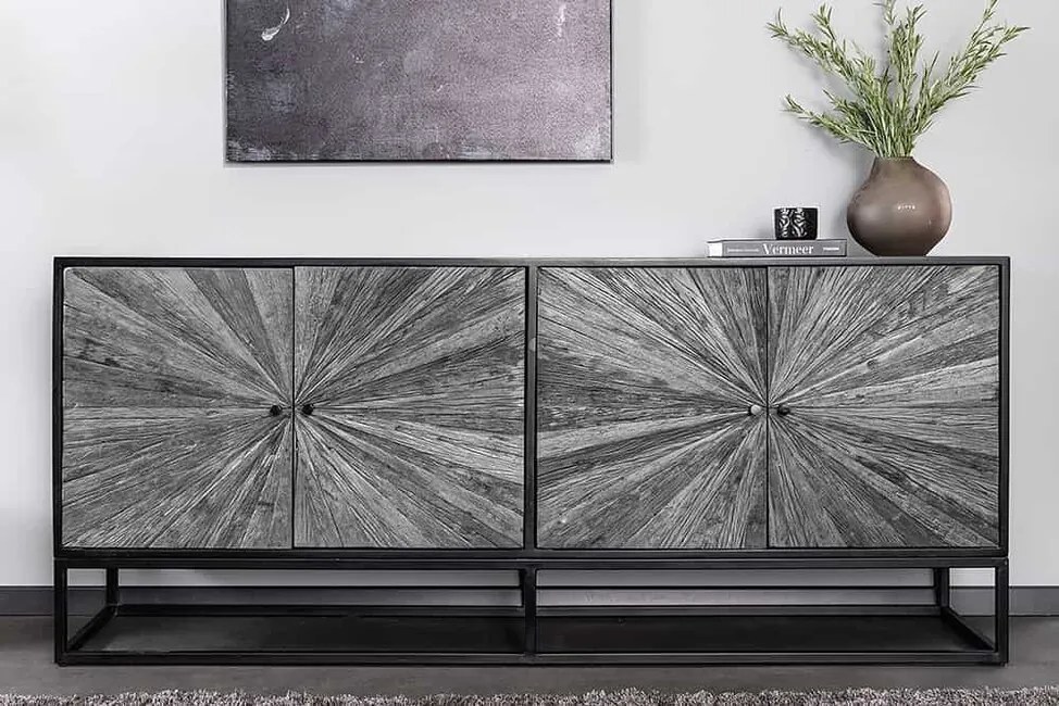 Luxusní komoda z masivu Manala Mango Teak šedá 177cm