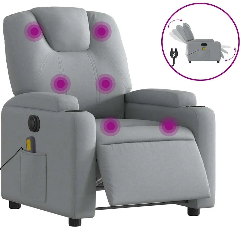 Elektrické masážní polohovací křeslo světle šedé textil 3204356