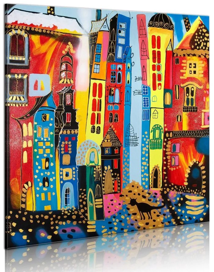 Bimago Ručně malovaný obraz - Magic street 80x80 cm