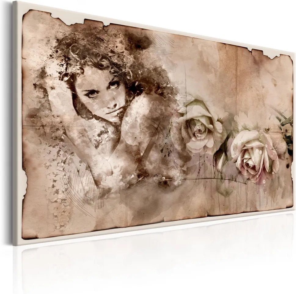 Obraz na plátně Bimago - Retro Style: Woman and Roses 120x80 cm