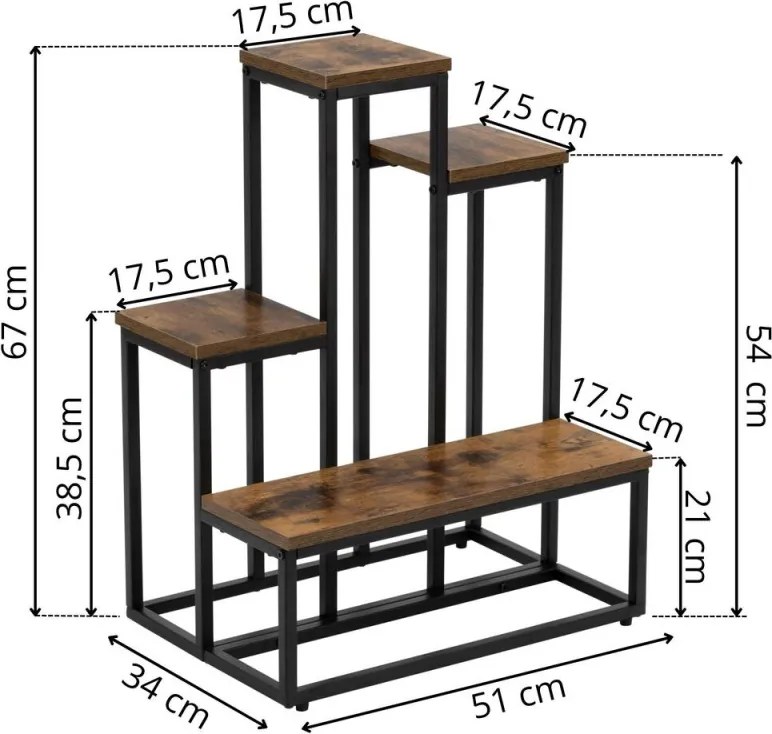 Kovový stojan na květiny 67 cm SPRINGOS GA0210 tmavě hnědý