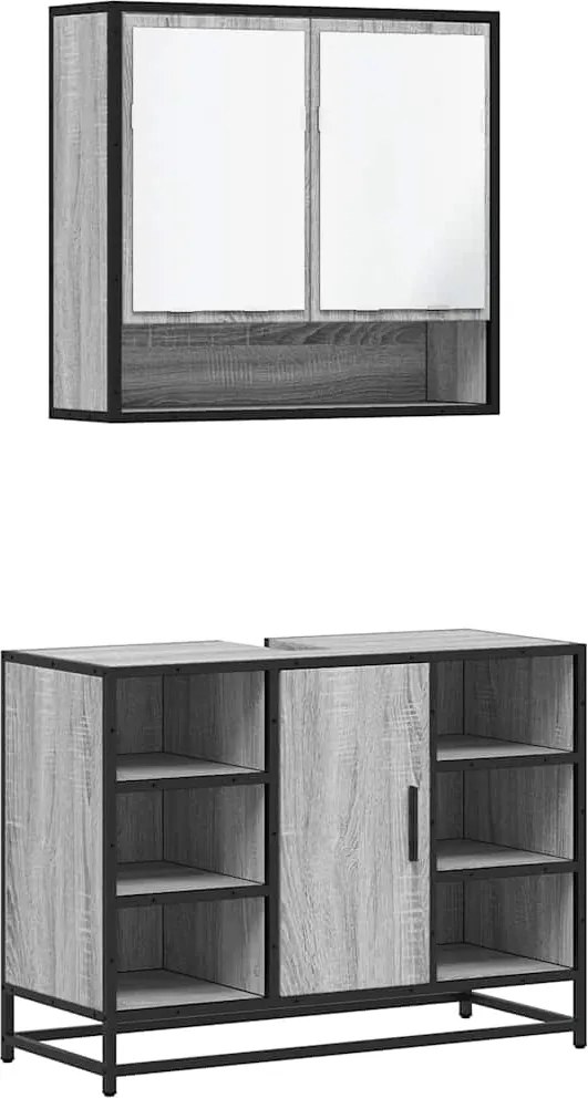 2dílný set koupelnového nábytku šedý sonoma kompozitní dřevo 3300943
