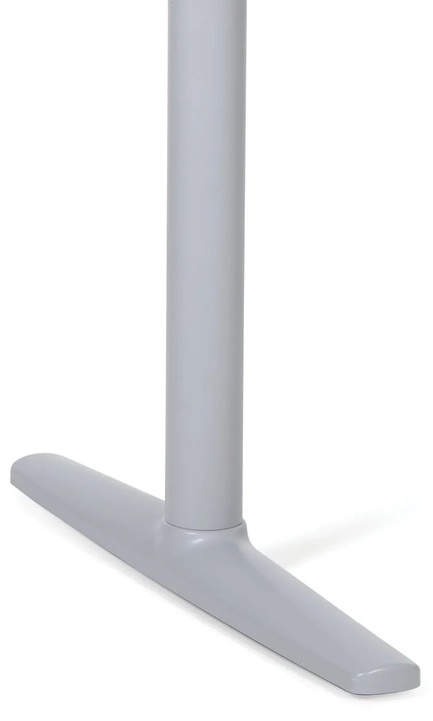 Výškově nastavitelný stůl OBOL, elektrický, 675-1325 mm, ergonomický levý, deska 1800x1200 mm, šedá zaoblená podnož, ořech