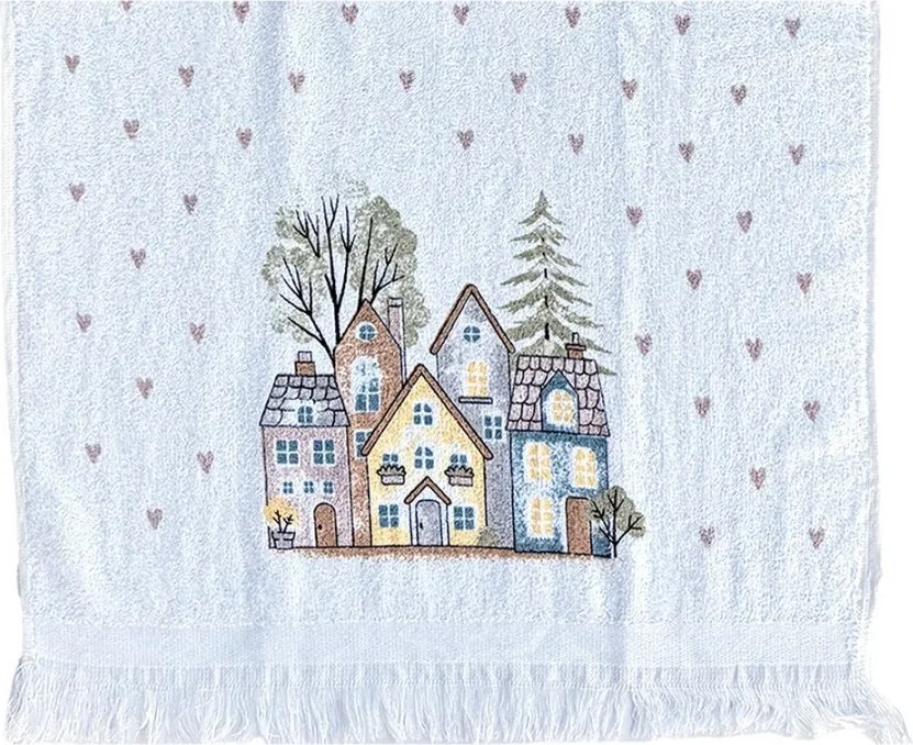 Kuchyňský froté ručník s motivem domků Hearts & Houses - 40*66 cm