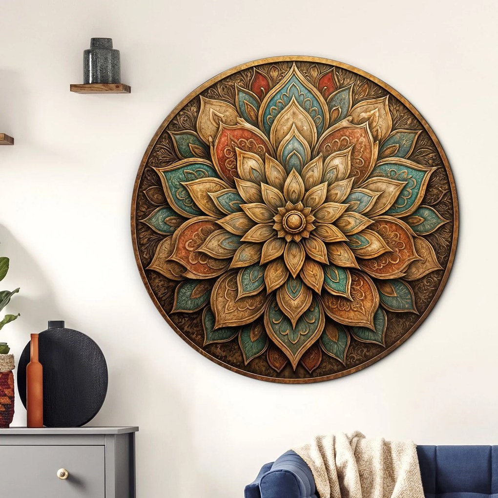 DUBLEZ | Dřevěná kulatá mandala - Shanti | UV tisk, Premium