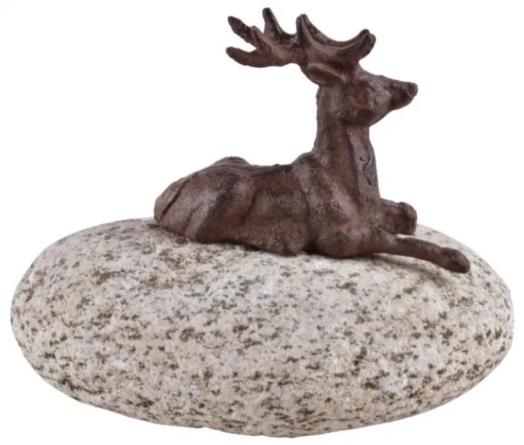 Soška jelen ležící na kameni 15,2 x 12,5 x 12,4 cm litina