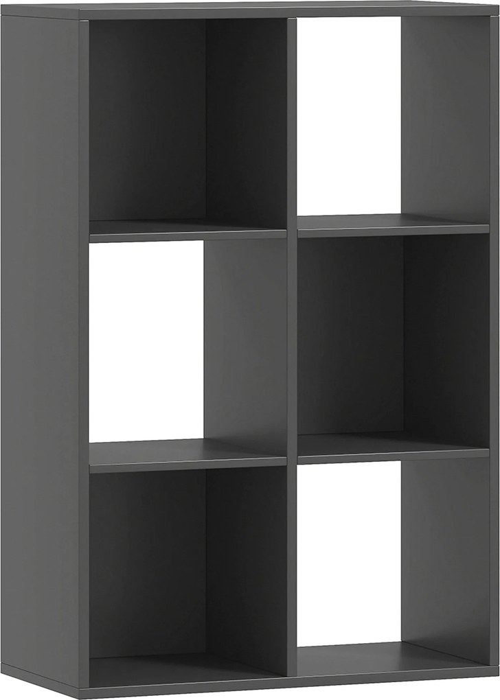 HOMCOM regálový stojan ve tvaru kostky se 6 přihrádkami z dřeva v rustikálním designu, 61,5x29,5x91,5 cm, černá