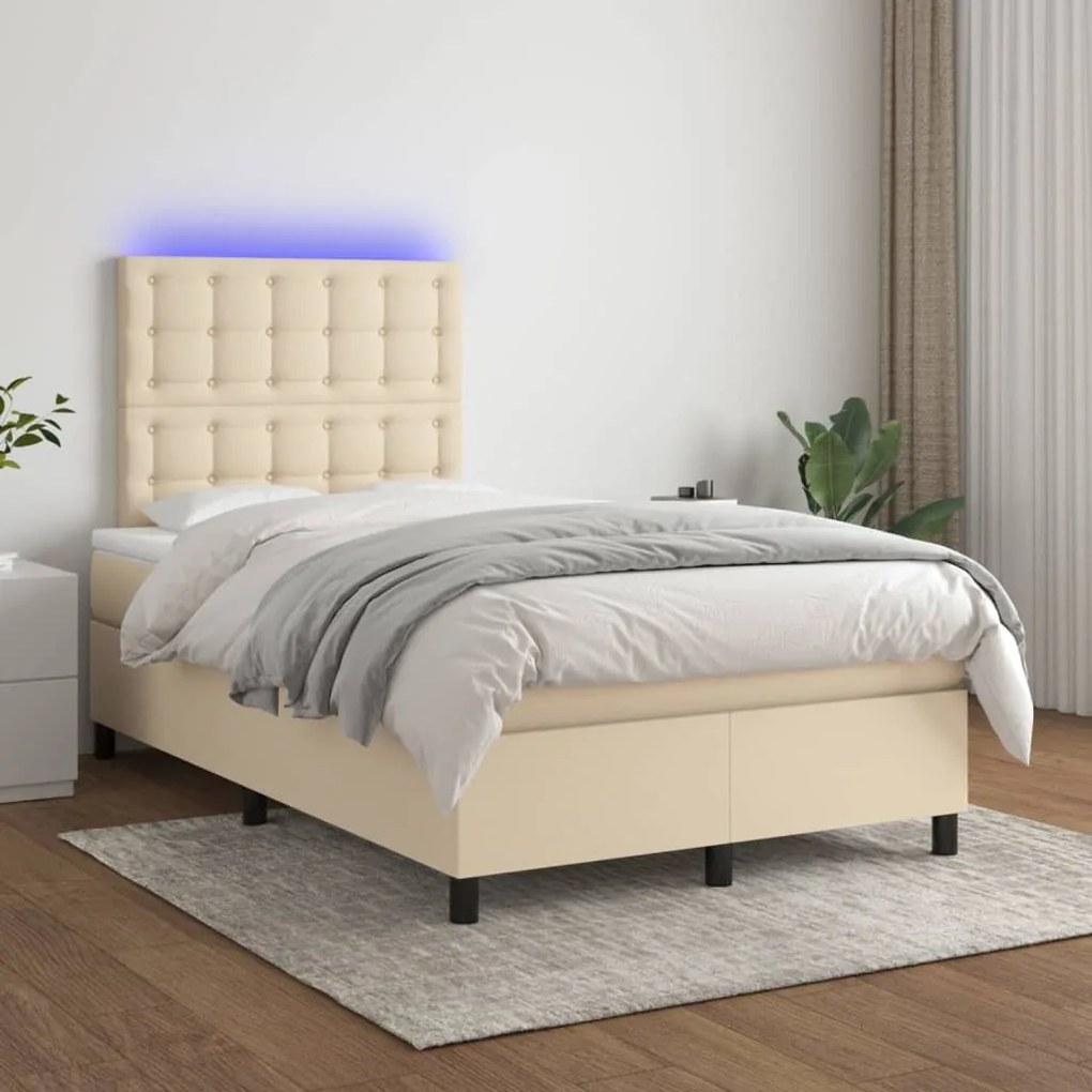 Box spring postel s matrací a LED krémová 120 x 200 cm textil