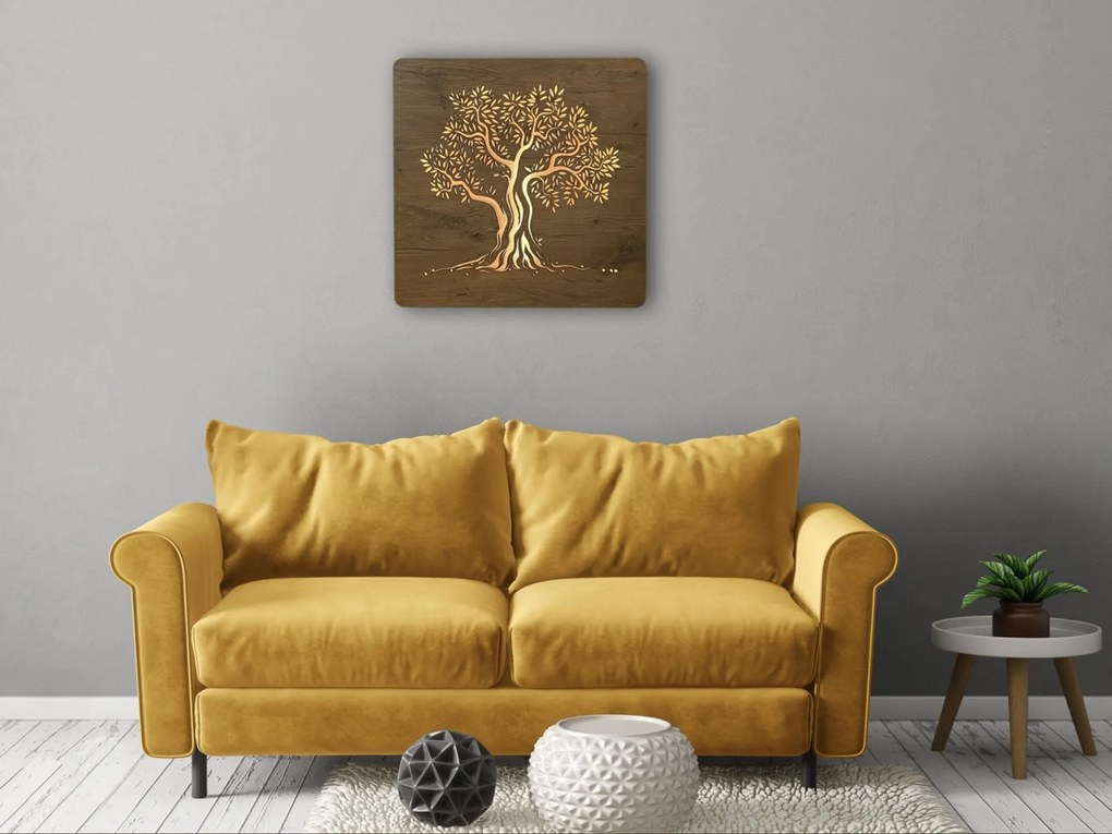 Li-Go "Olivovník" světelný obraz 230V 62x62cm provedení povrchu: dub