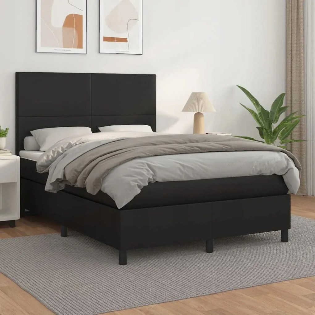 Box Spring Postel S Matrací Umělá Kůže Černá Hladký design 140 x 20