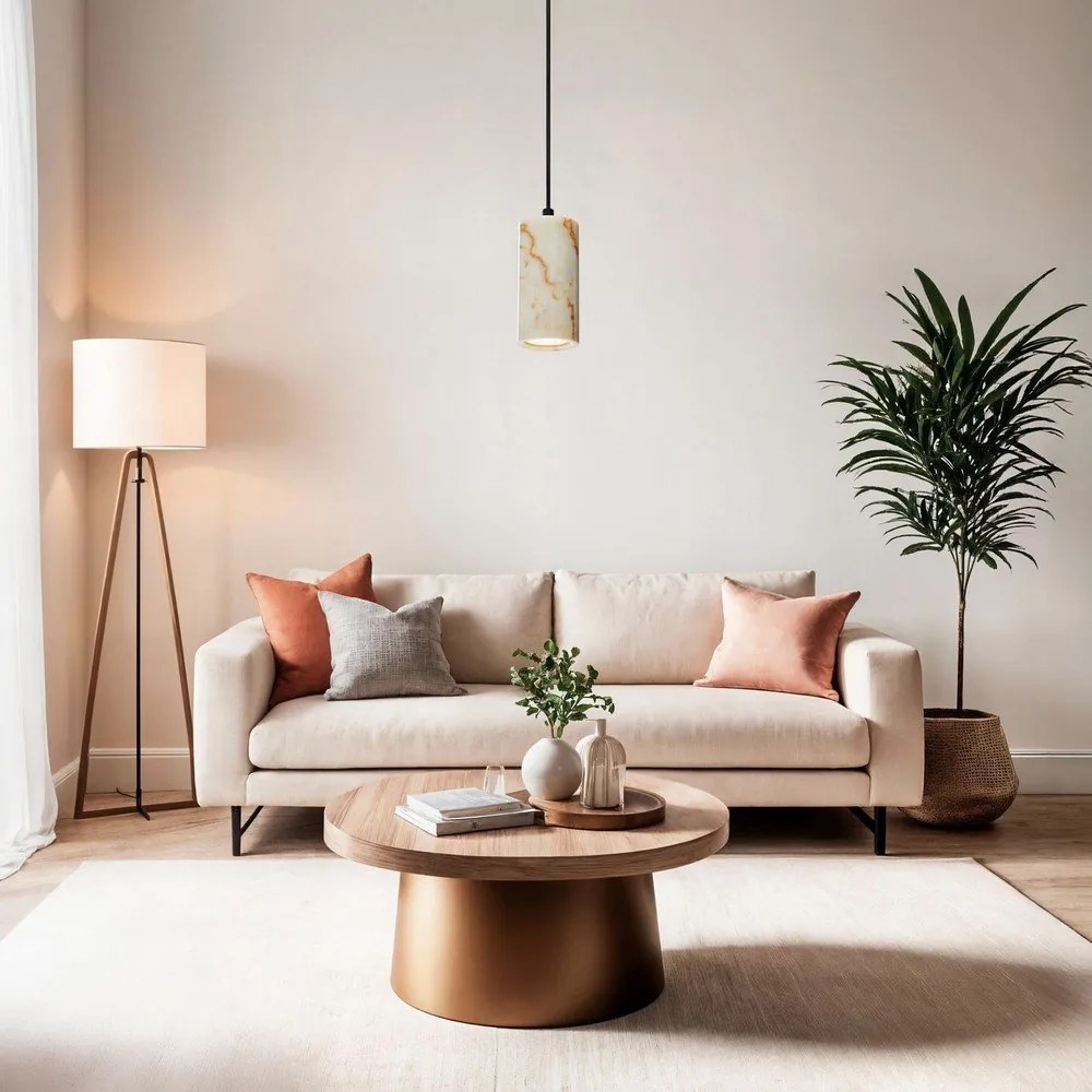 Krémové závěsné svítidlo s mramorovým stínidlem ø 6,5 cm Selma – Opviq lights