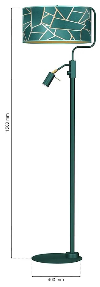 Stojací lampa Ziggy, 1x zelené/zlaté textilní stínítko + 1x zelené kovové stínítko, gr/g