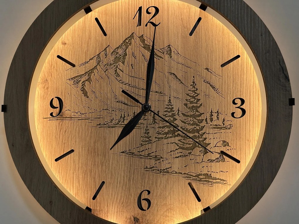 Li-Go "Hory" světelné hodiny s powerbankou a pohybovým čidlem/dub světlý velikost svítidla/hodin: 31 cm