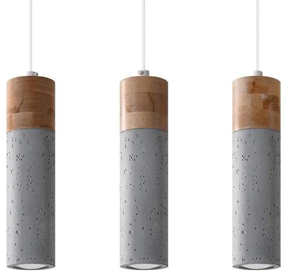 Závěsné svítidlo Zane, 3x dřevěné/betonové stínítko