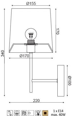 ACA DECOR Nástěnné svítidlo AGATHA max. 40W/E14/230V/IP20, hnědé