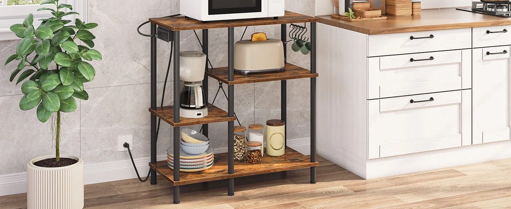Kuchyňský regál Vasagle Vitas 80 cm se zásuvkami hnědý/černý