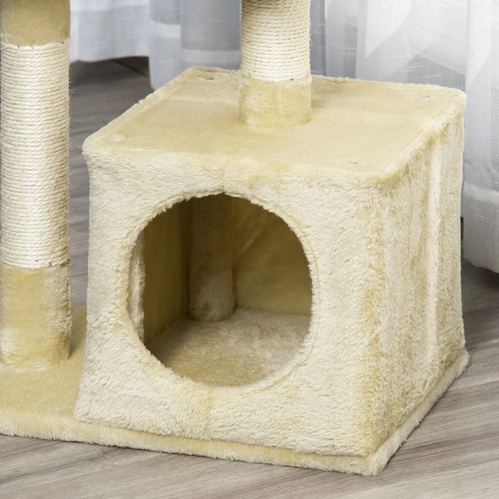 Škrabadlo PawHut se sisalem, kočičí strom s plošinami, jeskyně na spaní, škrabadlo, stáj, vnitřní kočičí domeček, 50x30x80cm