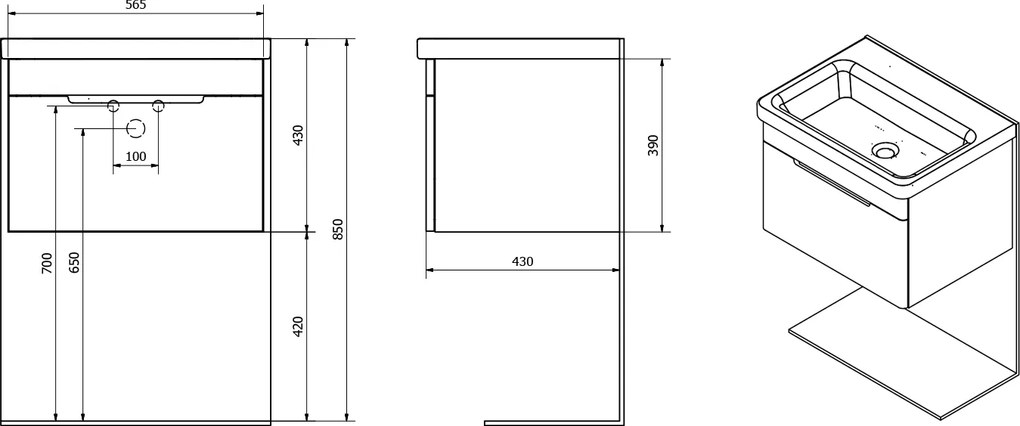 Sapho Sapho, ELLA umyvadlová skříňka 56,5x39x43cm, bílá (70060), EL060-3030