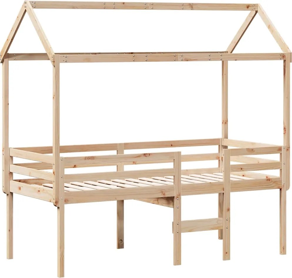 Patrová postel se střechou 75 x 190 cm masivní borové dřevo 3282141
