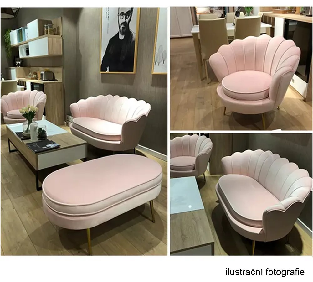 Kondela Křeslo ve stylu Art-deco, růžová Velvet látka / gold chrom-zlatý, NOBLIN