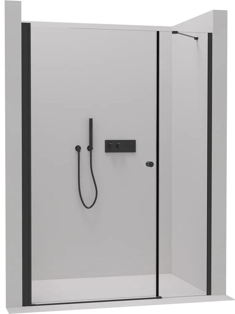 CERANO - Sprchové křídlové dveře Antelo s pevnou částí L/P - černá matná, transparentní sklo - 90x30 cm