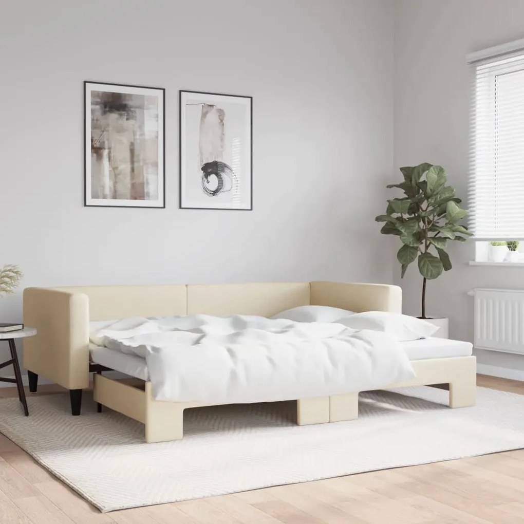 Válenda s přistýlkou krémová 90 x 200 cm textil 3196582