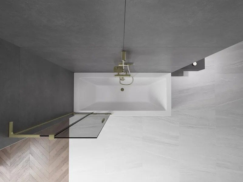 Mexen Velar L, 2-křídlová posuvná vanová zástěna 75 x 150 cm, 8mm šedé sklo, zlatá matná, 896-075-003-41-55