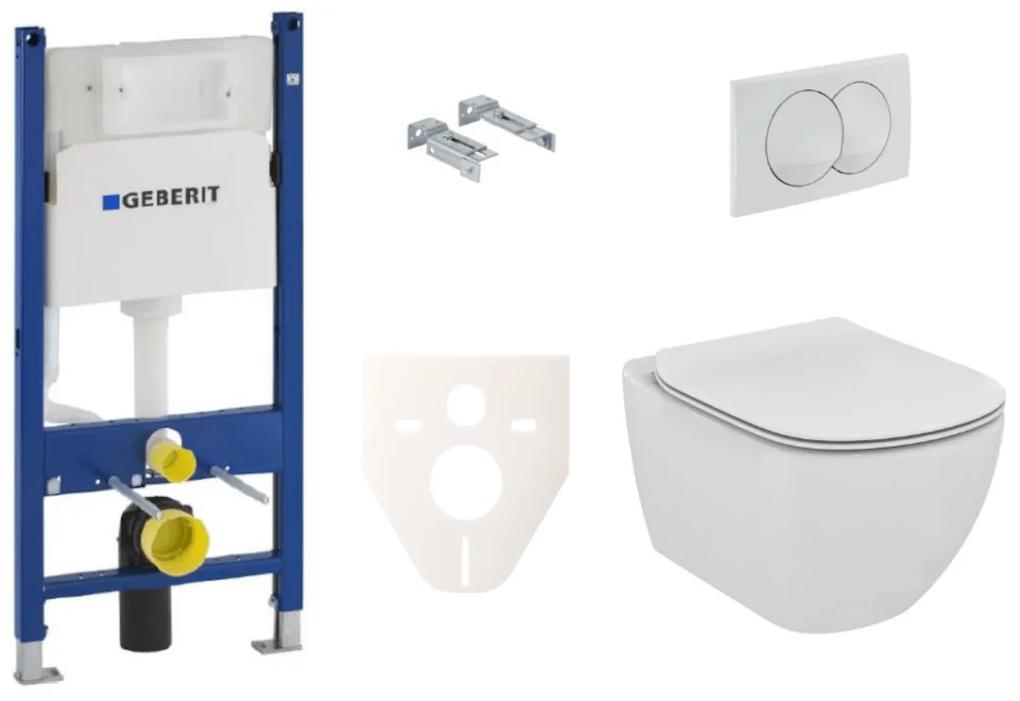 Závěsný set WC rimless TESI Ideal Standard + modul Geberit Duofix s tlačítkem Delta 20 bílé SIKOGES5E0