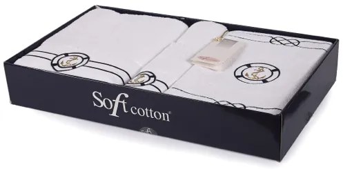 Soft Cotton Dárková sada ručníků a osušek MARINE MAN Bílá, 580 gr / m², Česaná prémiová bavlna 100%, námořnický vzor