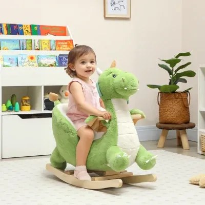 AIYAPLAY Houpací zvíře, Houpací dinosaurus, interaktivní zvuky zvířat, měkké výplně, dřevěný rám, 73 x 39 x 66 cm, Zelená