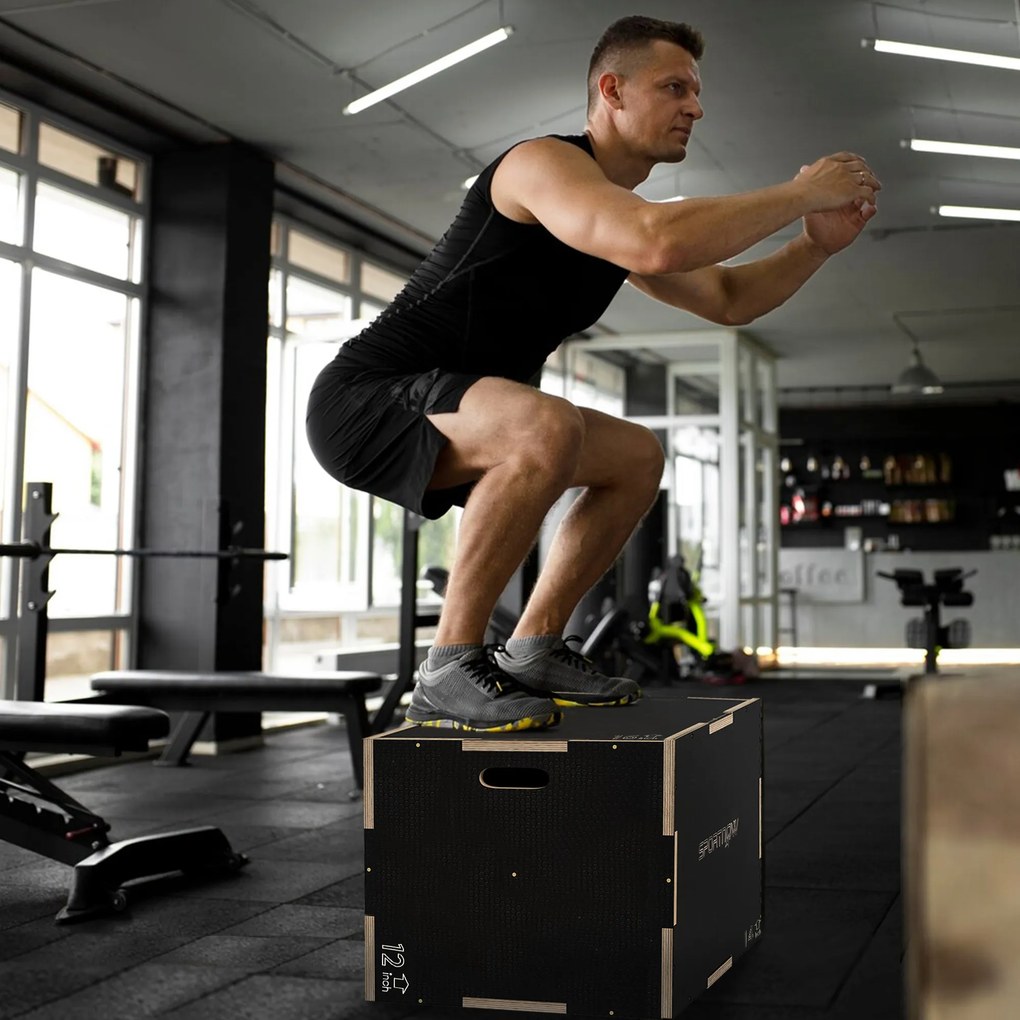 SPORTNOW Plyo box/jump box, robustní, 40,5 x 35,5 x 30,5 cm, černý, rukojeť 10x3,5 cm, do 120 kg