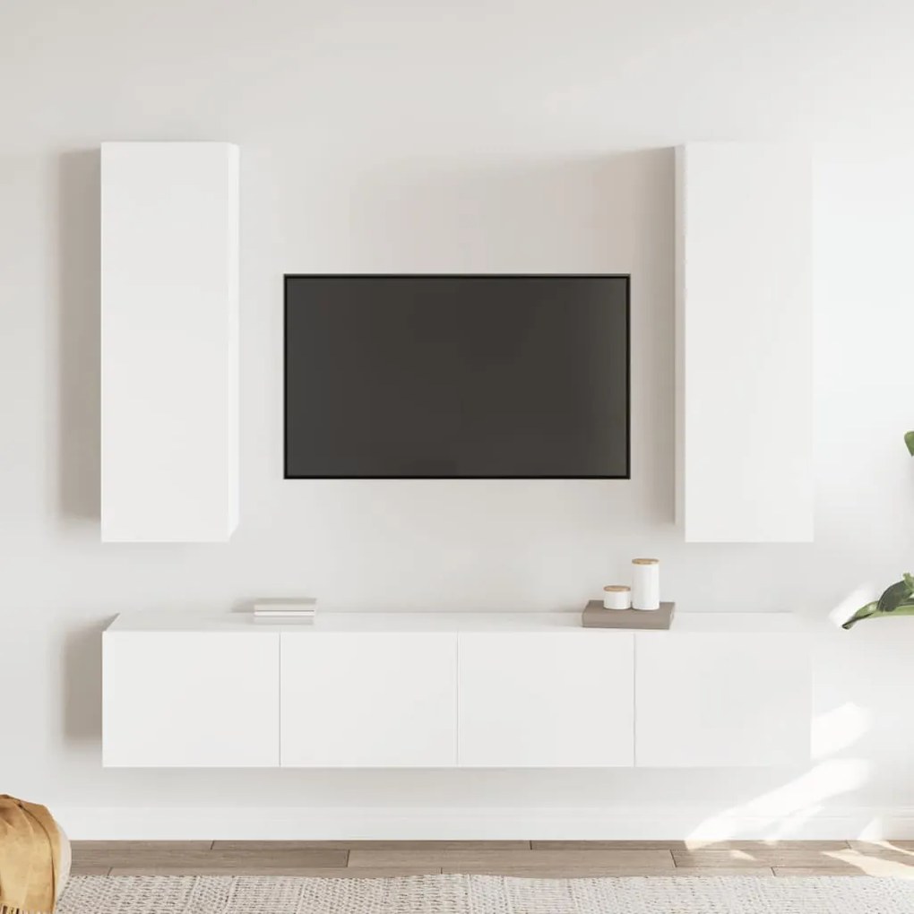 4dílný set TV skříněk bílý kompozitní dřevo 3078666
