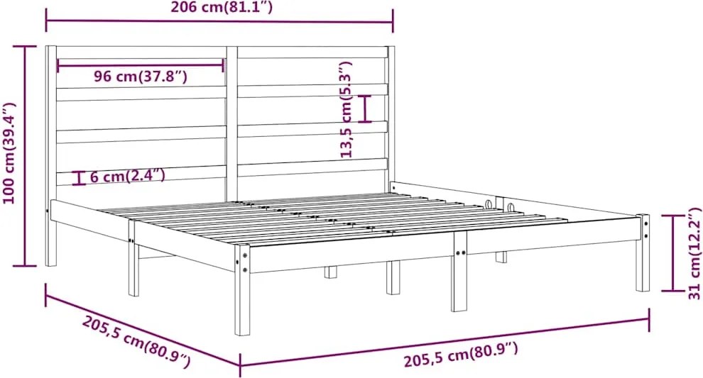 Rám postele černý masivní borovice 200 x 200 cm 3104957