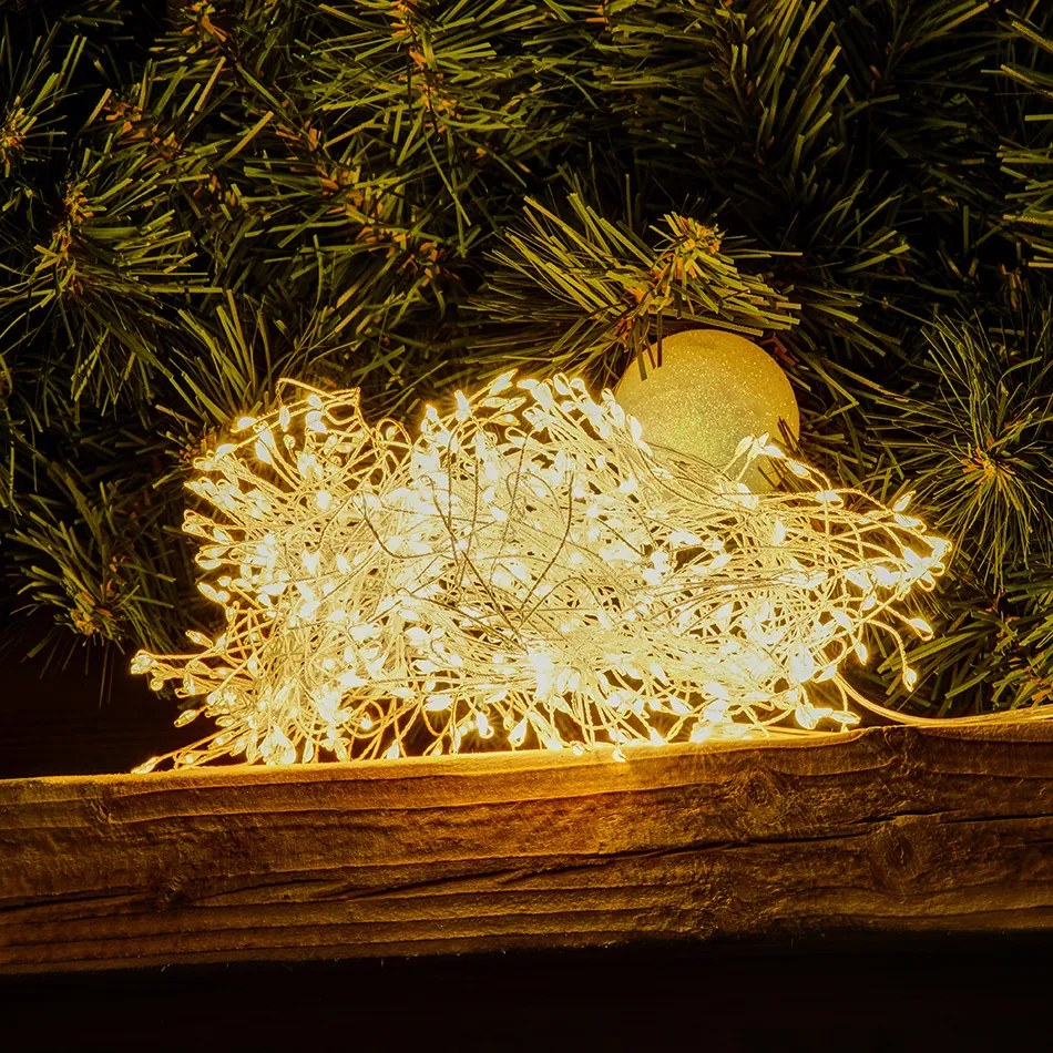 LED světelný řetěz, kapičky na drátku, 3 m, venkovní, teple bílá, 600 diod, stříbrný kabel, IP44, vč. zdroje