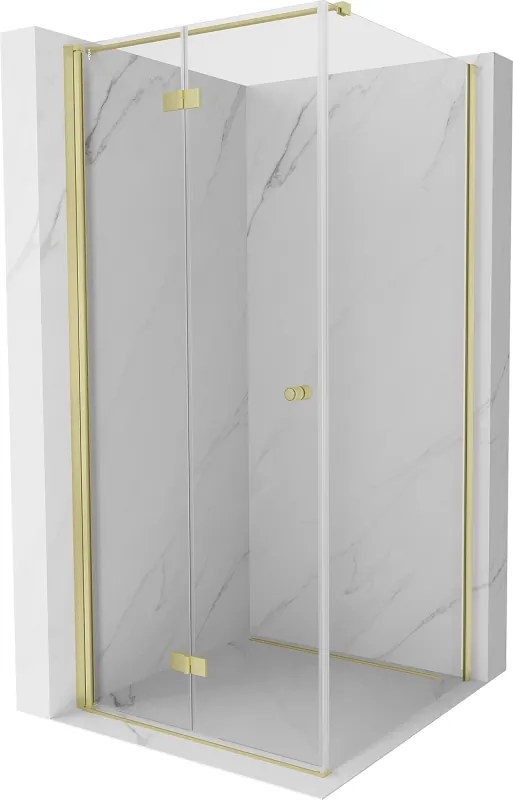 Mexen Mist-F T, 1-křídlý skládací sprchový kout levý 95 x 95 cm, čiré sklo, zlatý matný profil, 8A6T-095-095-55-00-L