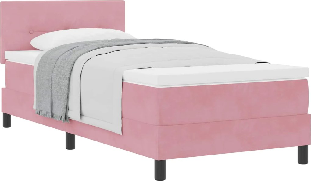 Postel s boxspringem s čelo Růžová 100 x 200 cm samet 3339157
