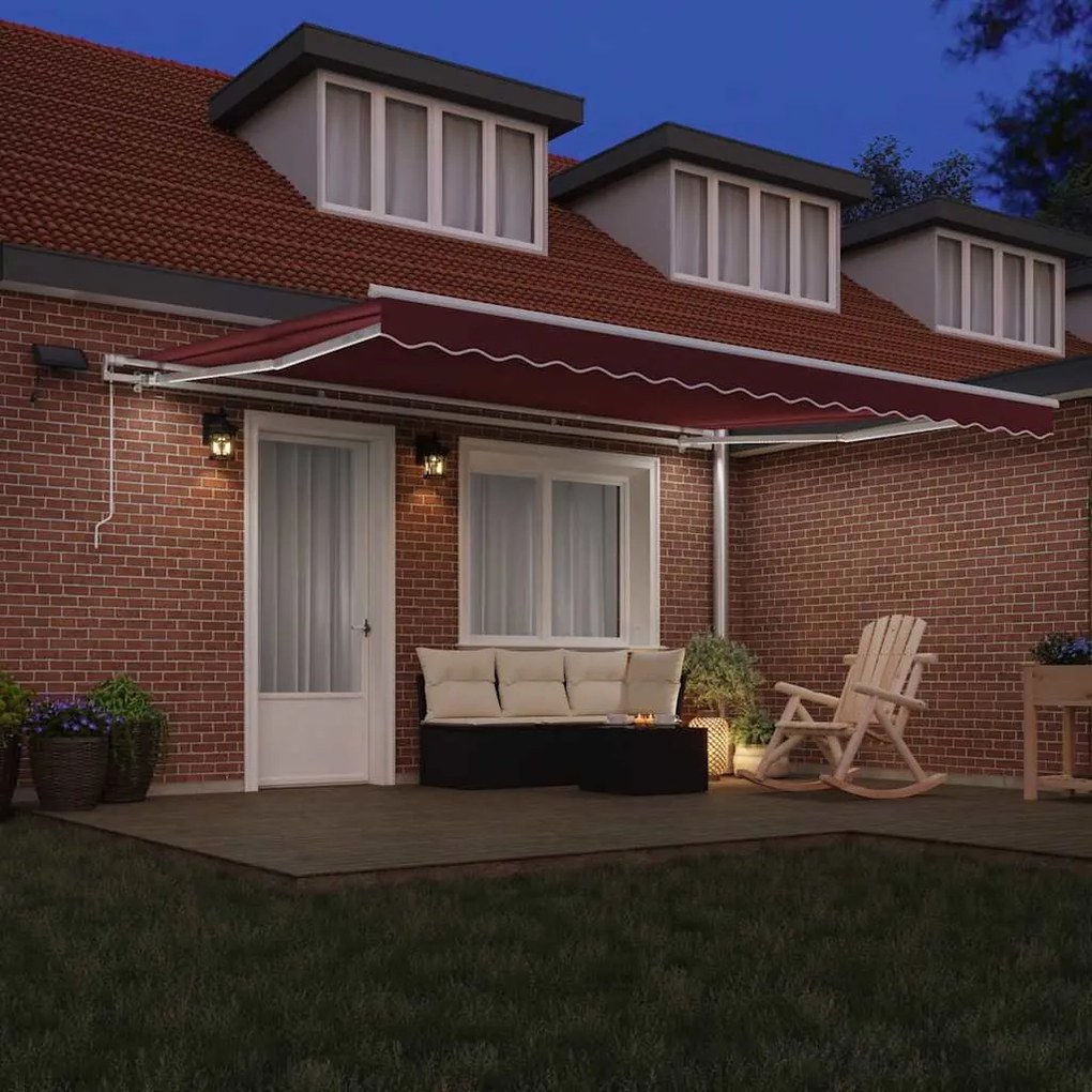 Ručně zatahovací markýza s LED burgundská 450 x 300 cm 3214976