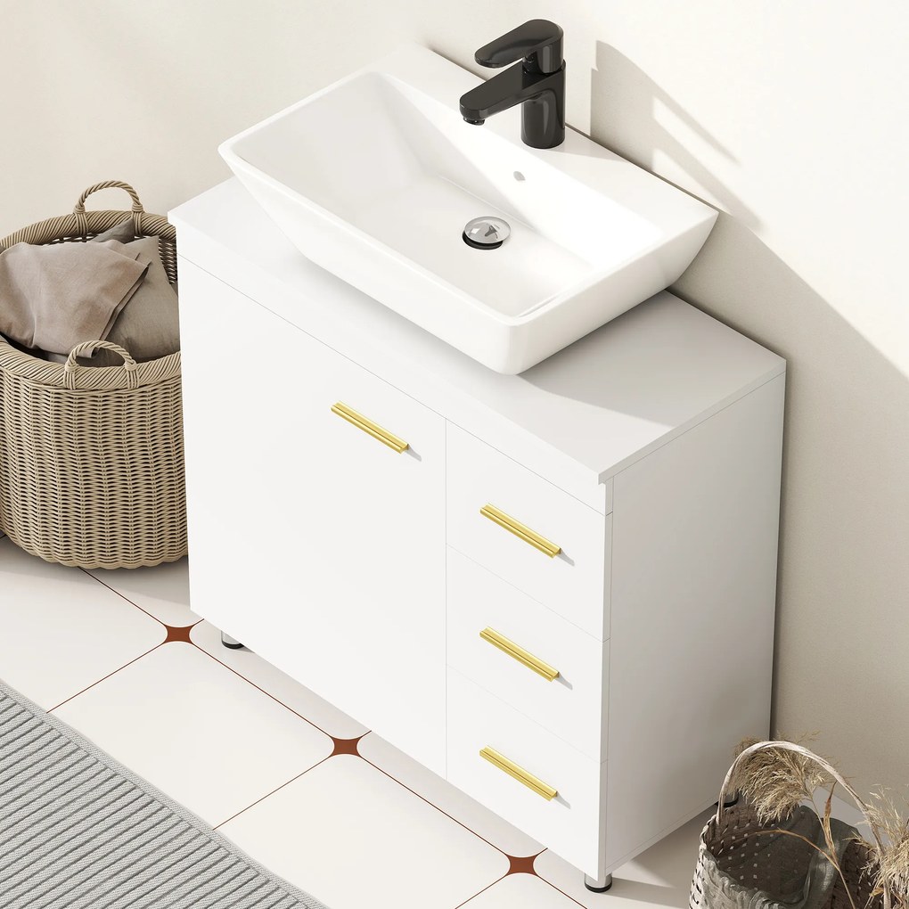 HOMCOM Spodní koupelnová skříňka, 3stupňový design, MDF, dřevotříska, bílá