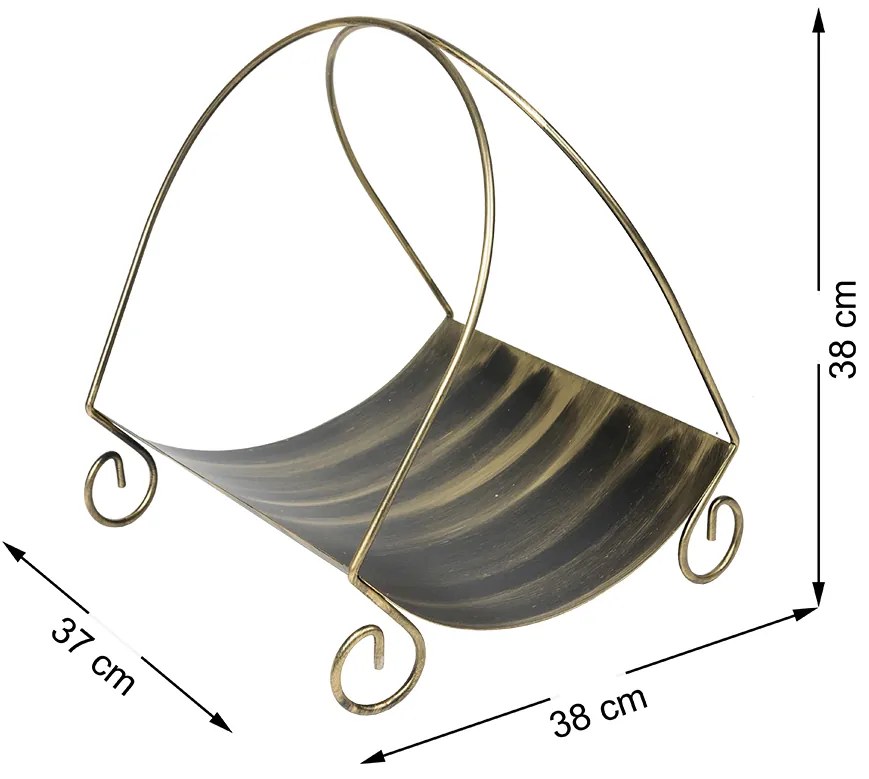 Kovový koš na dřevo Easy, 38x38 cm, zlatá