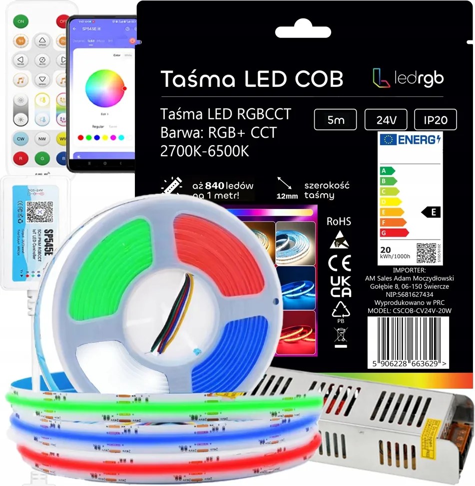 Set Led Pásek Cob Neon 5M Rgb Cct 840/m Dálkový Ovladač Aplikace Bluetooth Wifi